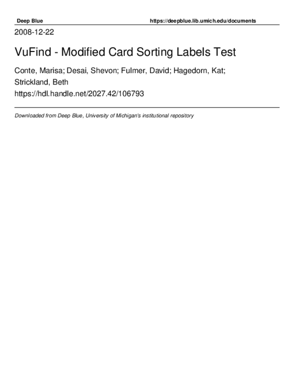(PDF) VuFind - Modified Card Sorting Labels Test | Beth Strickland ...