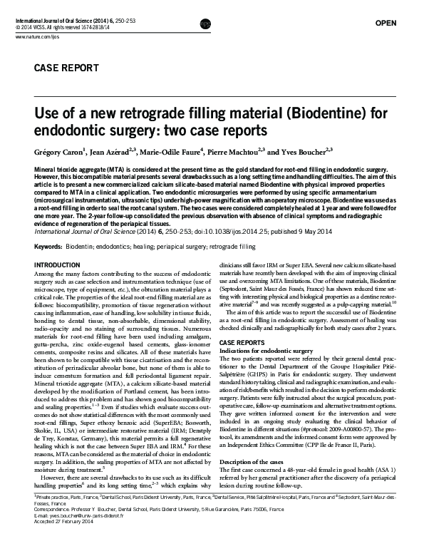 (PDF) Use of a new retrograde filling material (Biodentine) for ...