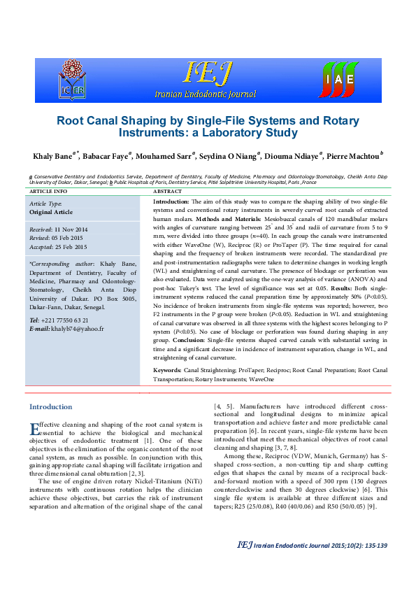 (PDF) Root Canal Shaping by Single-File Systems and Rotary Instruments ...