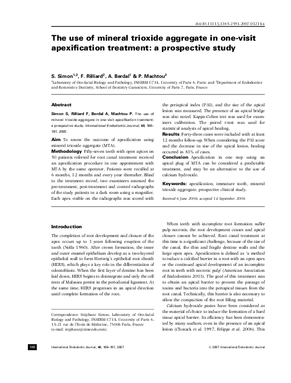 (PDF) The use of mineral trioxide aggregate in one-visit apexification ...