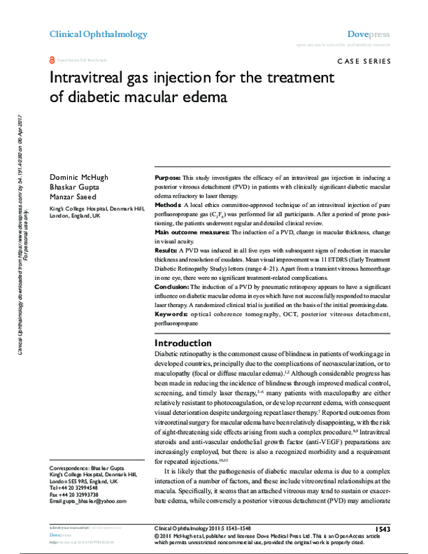 (PDF) Intravitreal gas injection for the treatment of diabetic macular ...