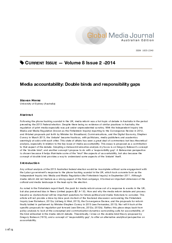 (PDF) Media accountability: Double binds and responsibility gaps