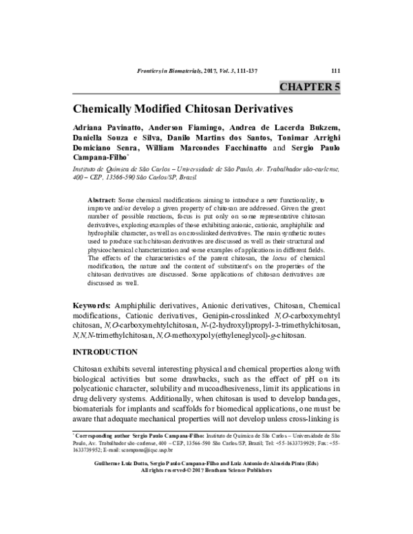(PDF) Chemically Modified Chitosan Derivatives | William Facchinatto - Academia.edu