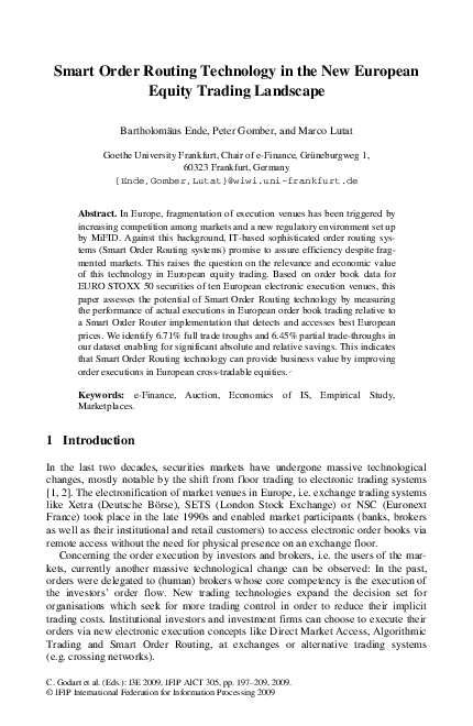 Pdf Smart Order Routing Technology In The New European Equity Trading Landscape