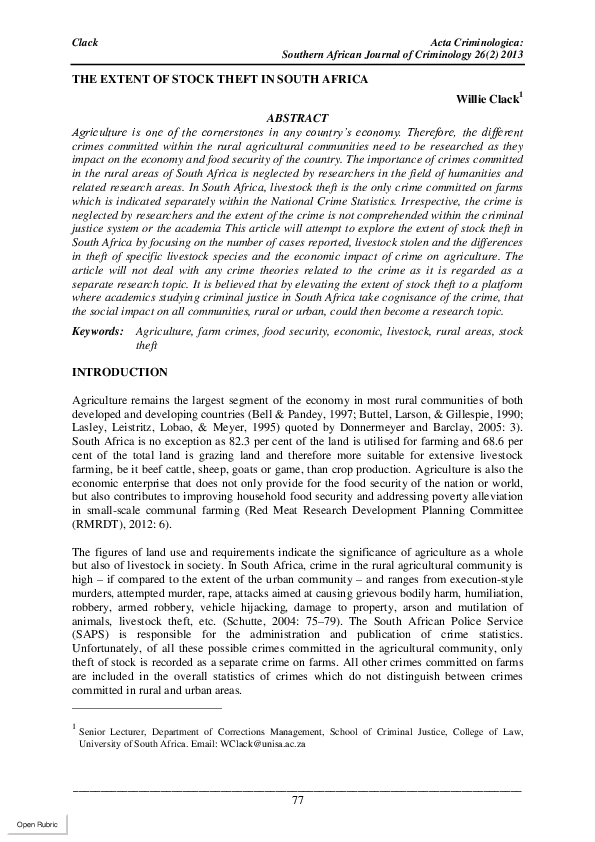 (PDF) The extent of stock theft in South Africa