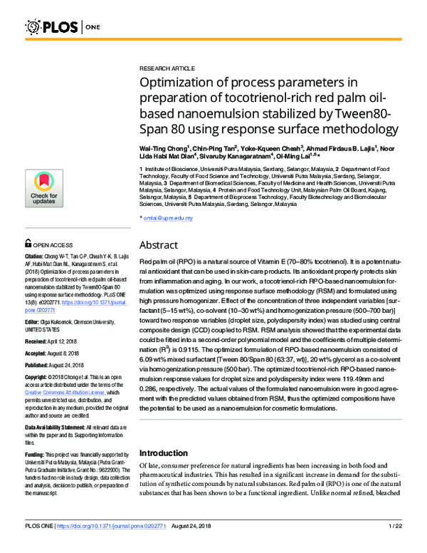 (PDF) Tocotrienol Nanoemulsion Optimization Using RSM