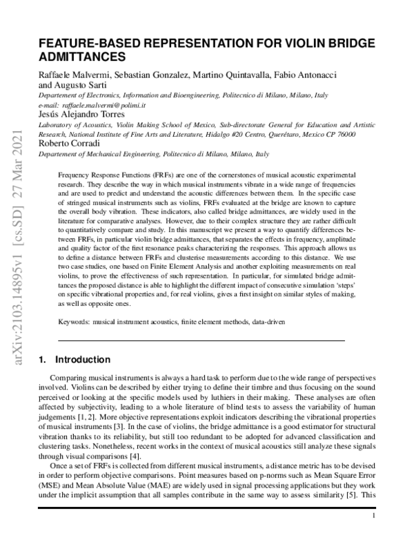 (PDF) Feature-based Representation for Violin Bridge Admittances