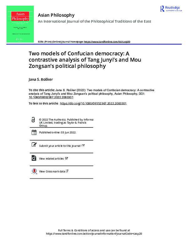 (PDF) Two models of Confucian democracy: A contrastive analysis of Tang ...