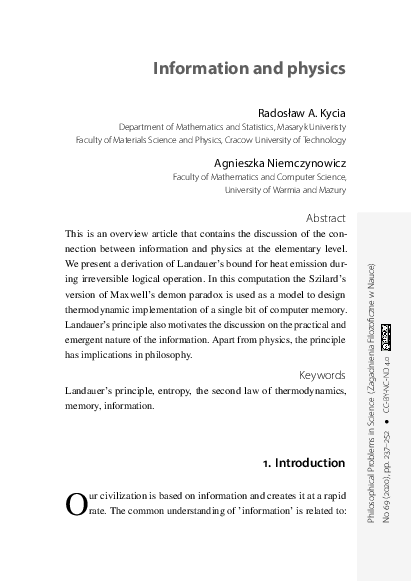 (PDF) Information and physics