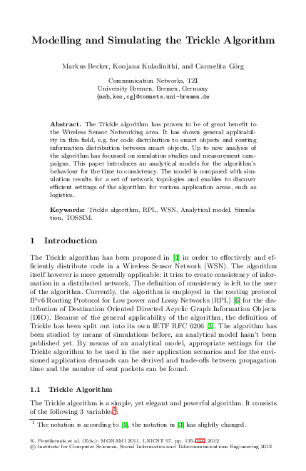 Pdf Modelling And Simulating The Trickle Algorithm 8151