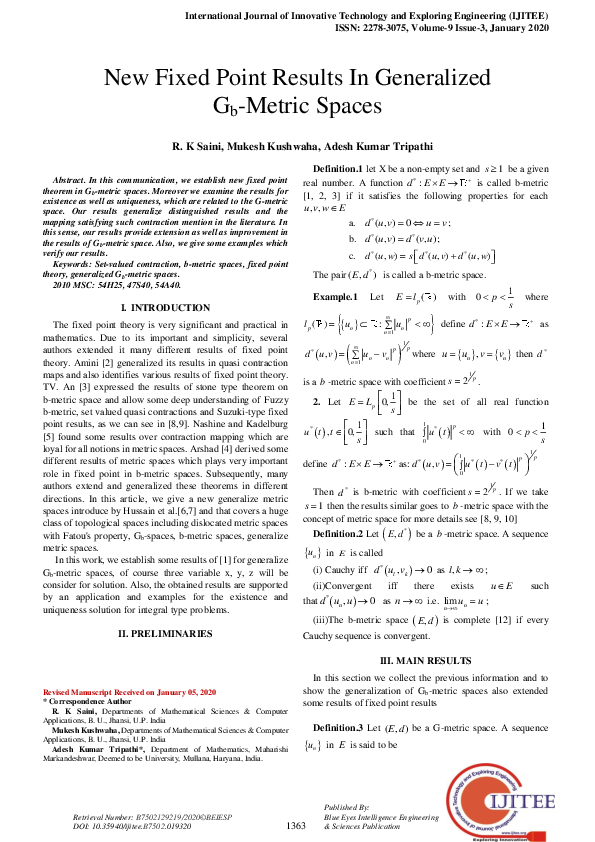 Pdf New Fixed Point Results In Generalized Gb Metric Spaces Adesh Tripathi
