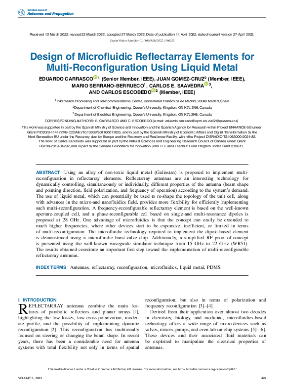 (PDF) Design of Microfluidic Reflectarray Elements for Multi-Reconfiguration Using Liquid Metal