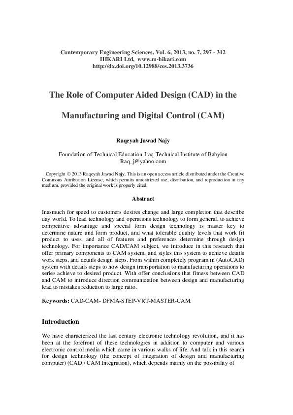 (PDF) The role of computer aided design (CAD) in the manufacturing and ...