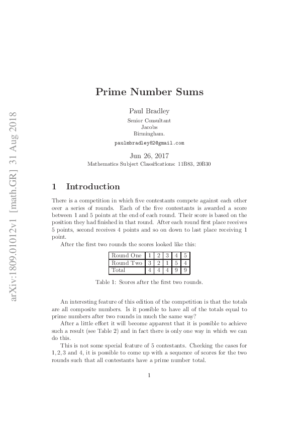 (PDF) Prime Number Sums