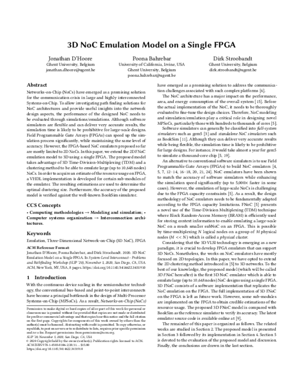 (PDF) 3D NoC Emulation Model on a Single FPGA