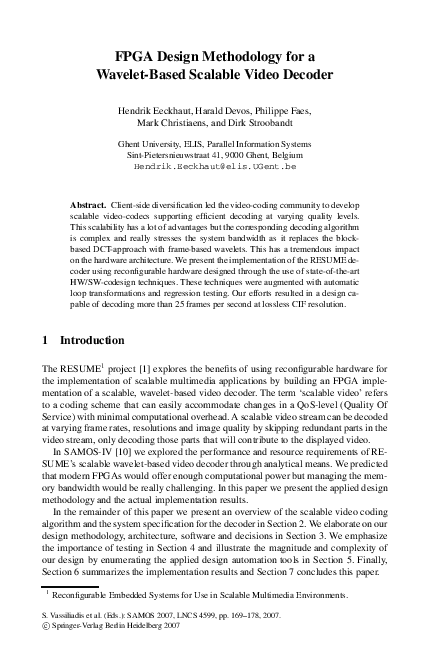 (PDF) FPGA Design Methodology for a Wavelet-Based Scalable Video Decoder