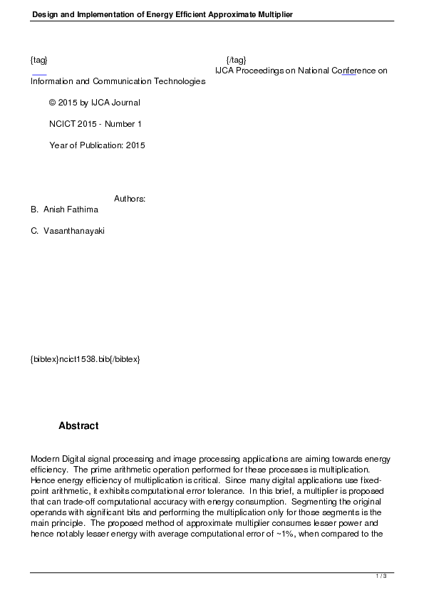 Pdf Design And Implementation Of Energy Efficient Approximate Multiplier