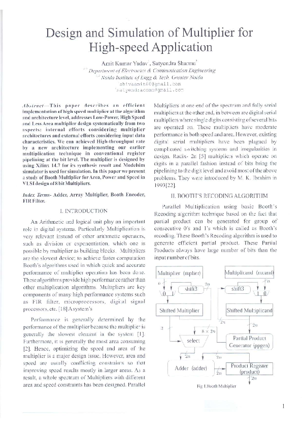 (PDF) Design And Simulation Of Multiplier For High Speed Application