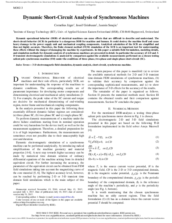 (PDF) Dynamic short-circuit analysis of synchronous machines