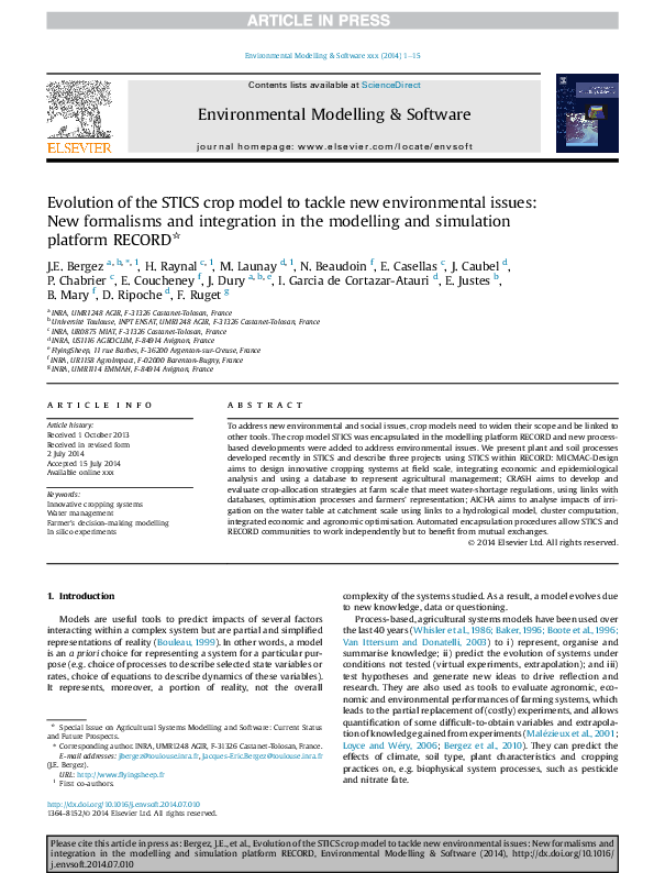 (PDF) Evolution of the STICS crop model to tackle new environmental ...