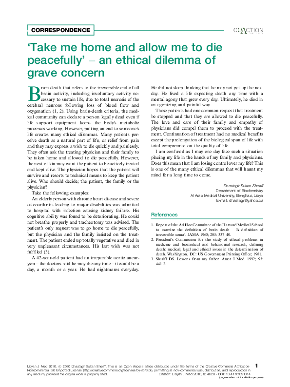 (PDF) Take me home and allow me to die peacefully' - An ethical dilemma ...