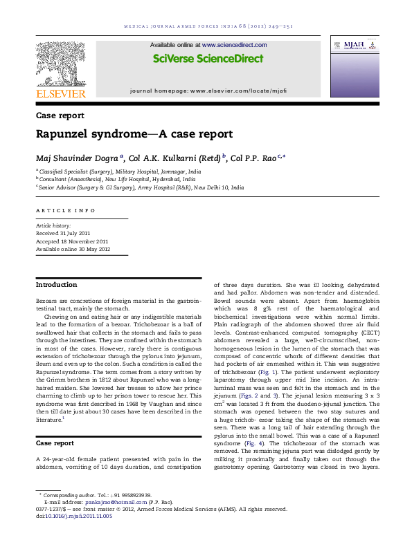 (PDF) Rapunzel syndrome—A case report | Ruankha Bilommi - Academia.edu