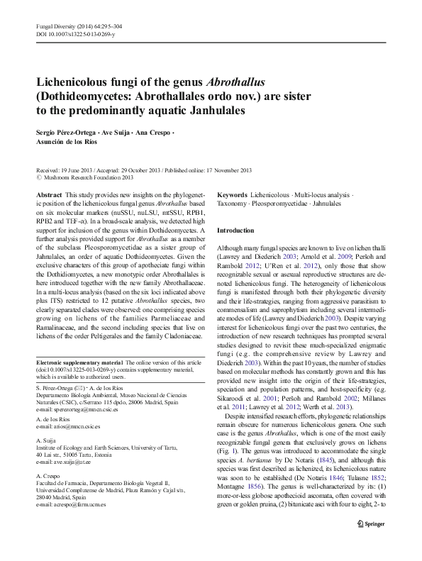 (PDF) Lichenicolous fungi of the genus Abrothallus (Dothideomycetes ...