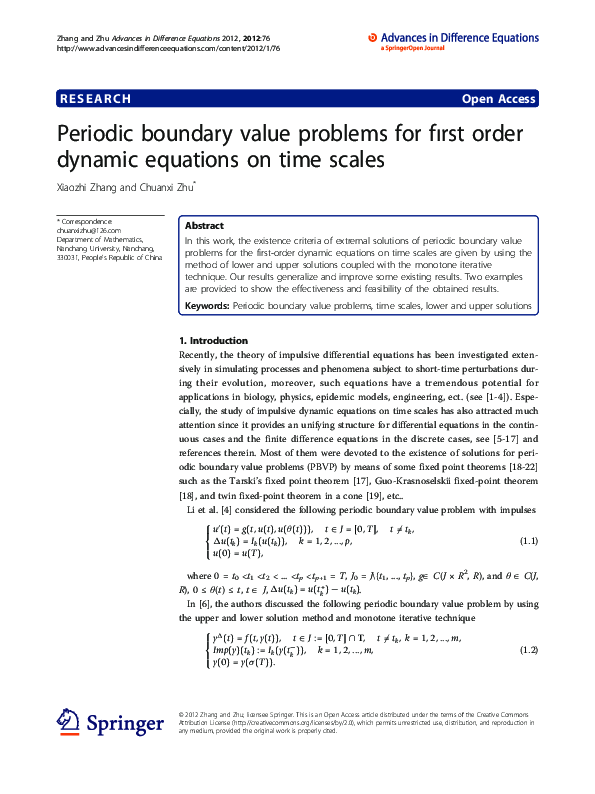 Pdf Periodic Boundary Value Problems For Fırst Order Dynamic Equations On Time Scales