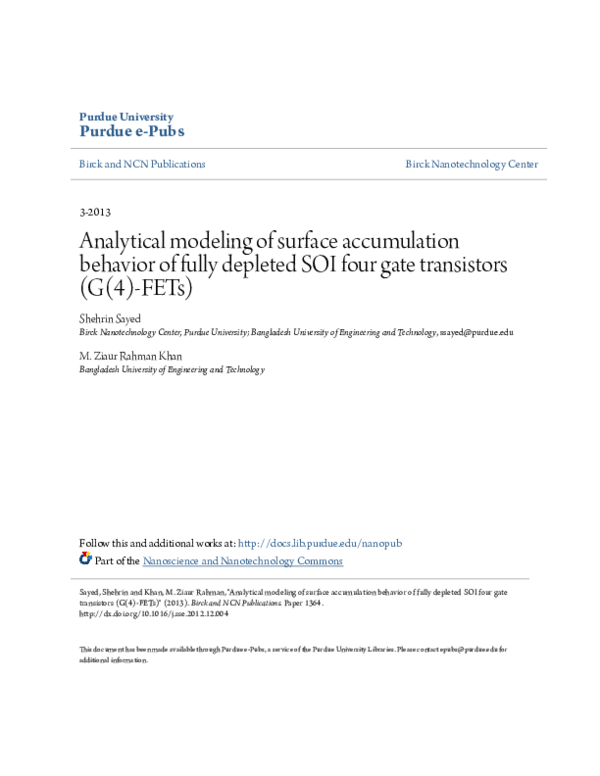 (PDF) Analytical modeling of surface accumulation behavior of fully depleted SOI four gate ...