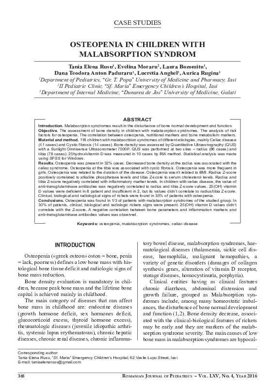 (PDF) Osteopenia in Children with Malabsorption Syndrom