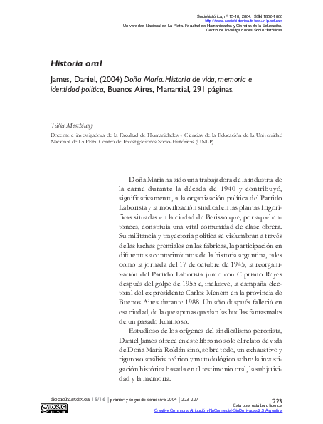 (PDF) Doña María. Historia de vida, memoria e identidad política, de ...