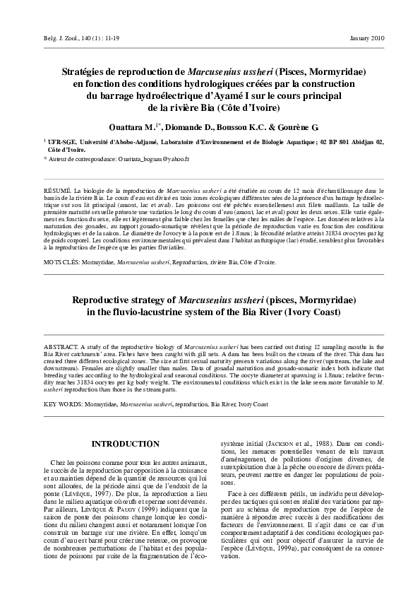(PDF) Stratégies de reproduction de Marcusenius ussheri (Pisces ...