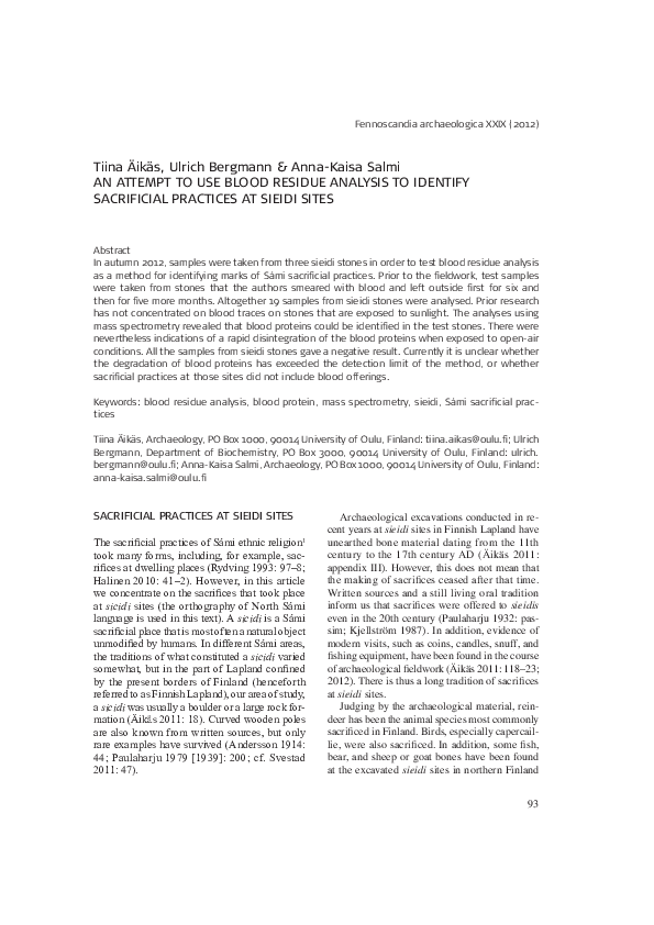 (PDF) An Attempt to Use Blood Residue Analysis to Identify Sacrificial ...