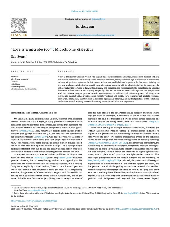 (PDF) "Love is a microbe too" : Microbiome dialectics