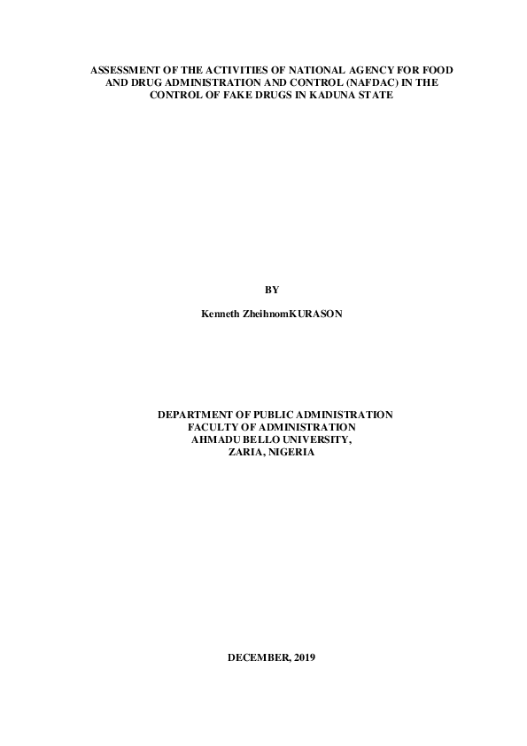 (PDF) Assessment of the Activities of National Agency for Food and Drug ...