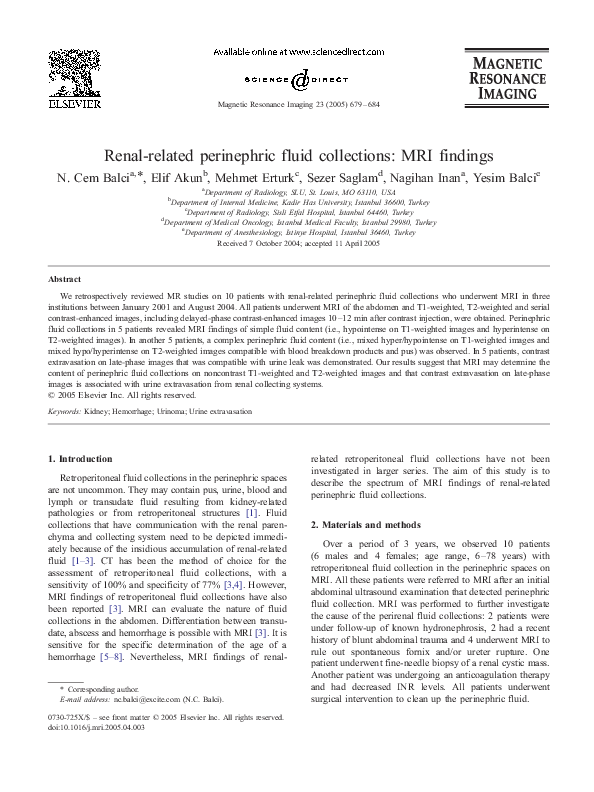 (PDF) Renal-related perinephric fluid collections: MRI findings