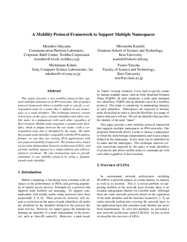 (PDF) A mobility protocol framework to support multiple namespaces | F ... (PDF) A mobility protocol framework to support multiple namespaces | F ...