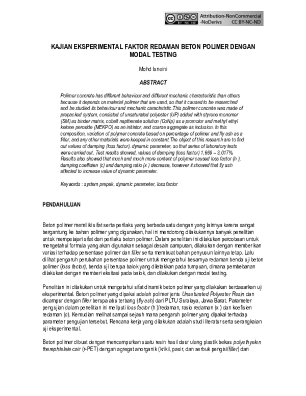 (PDF) Kajian Eksperimental Faktor Redaman Beton Polimer Dengan Modal ...