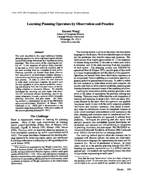 (PDF) Learning planning operators by observation and practice