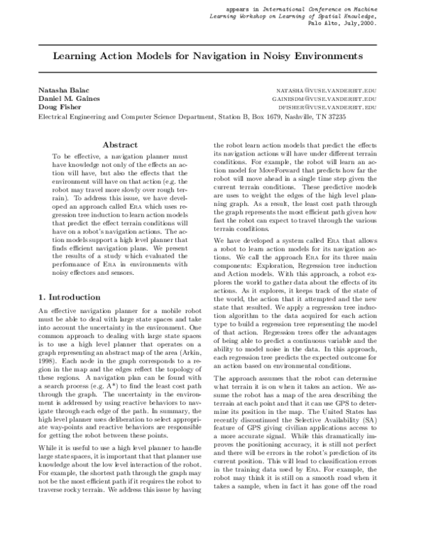 Pdf Learning Action Models For Navigation In Noisy Environments