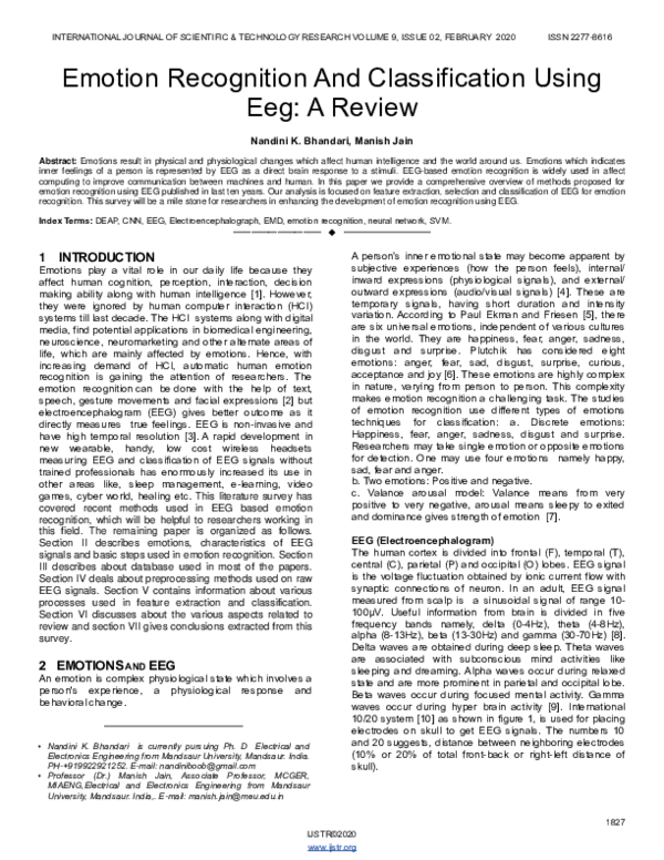 (PDF) Emotion Recognition And Classification Using Eeg: A Review