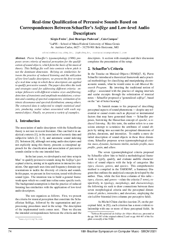(PDF) Real-time Qualification of Percussive Sounds Based on Correspondences Between Schaeffer’s ...