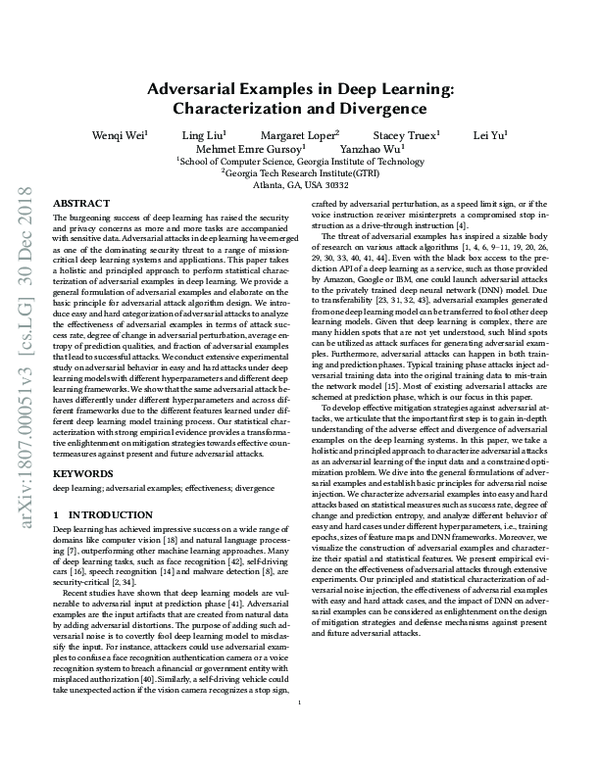 (PDF) Adversarial Examples in Deep Learning: Characterization and Divergence