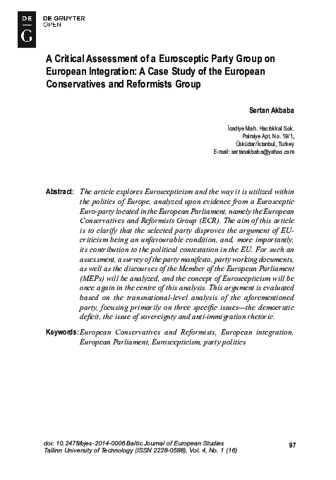 (PDF) A Critical Assessment of a Eurosceptic Party Group on European ...