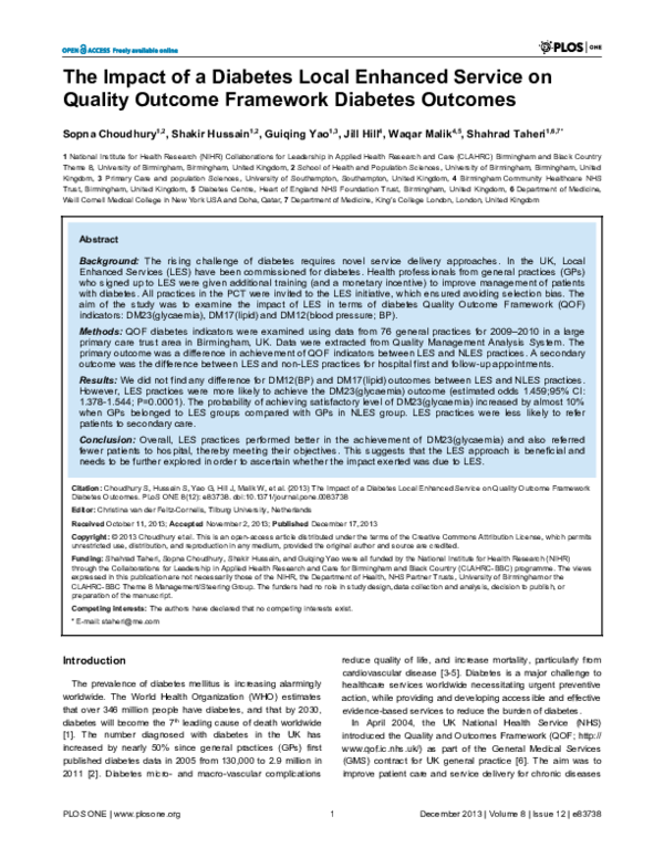 (PDF) The Impact of a Diabetes Local Enhanced Service on Quality ...