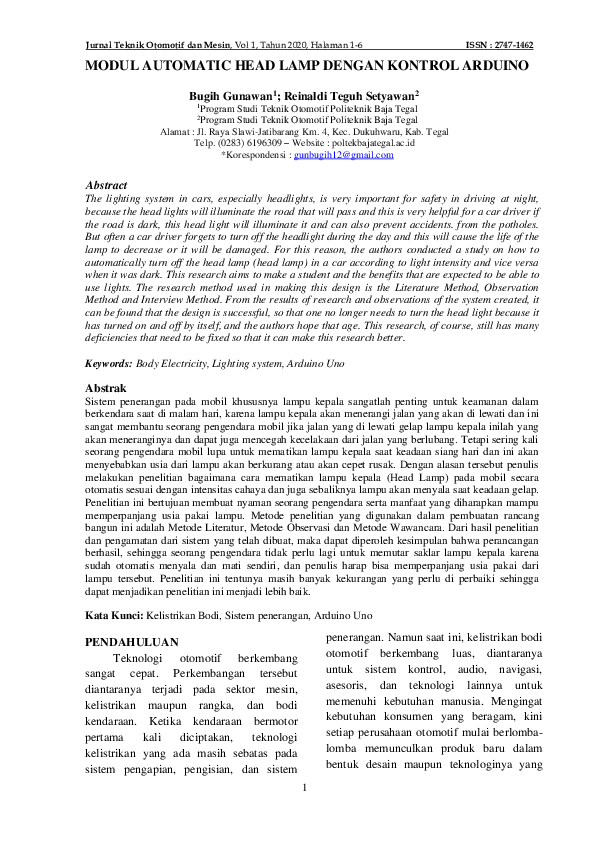 (PDF) MODUL AUTOMATIC HEAD LAMP DENGAN KONTROL ARDUINO