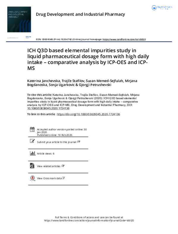 (PDF) ICH Q3D based elemental impurities study in liquid pharmaceutical dosage form with high ...