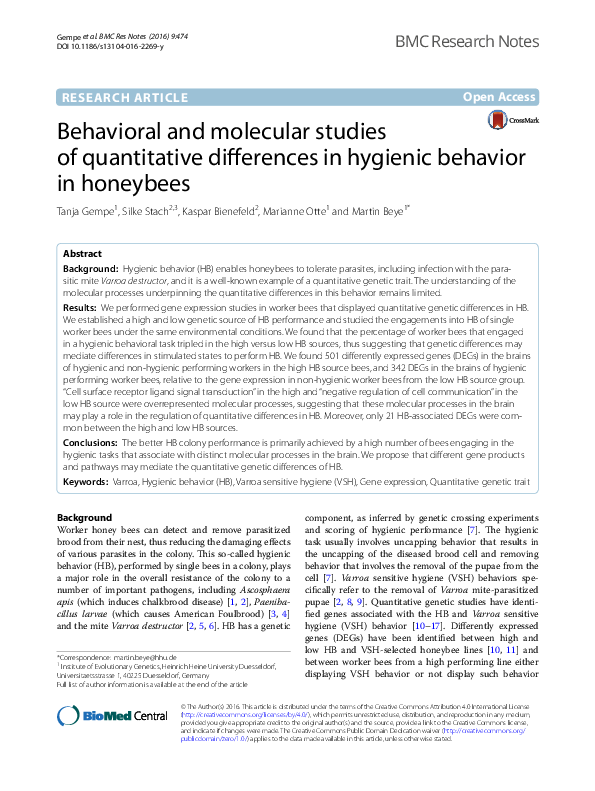 (PDF) Behavioral and molecular studies of quantitative differences in ...