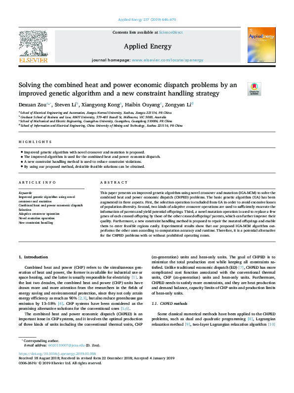 Pdf Solving Combined Heat And Power Economic Dispatch Problem Using Real Coded Genetic 