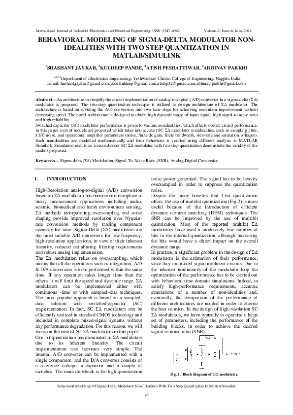 (PDF) Behavioral Modeling of Sigma-Delta Modulator Non- Idealities with Two Step Quantization in ...